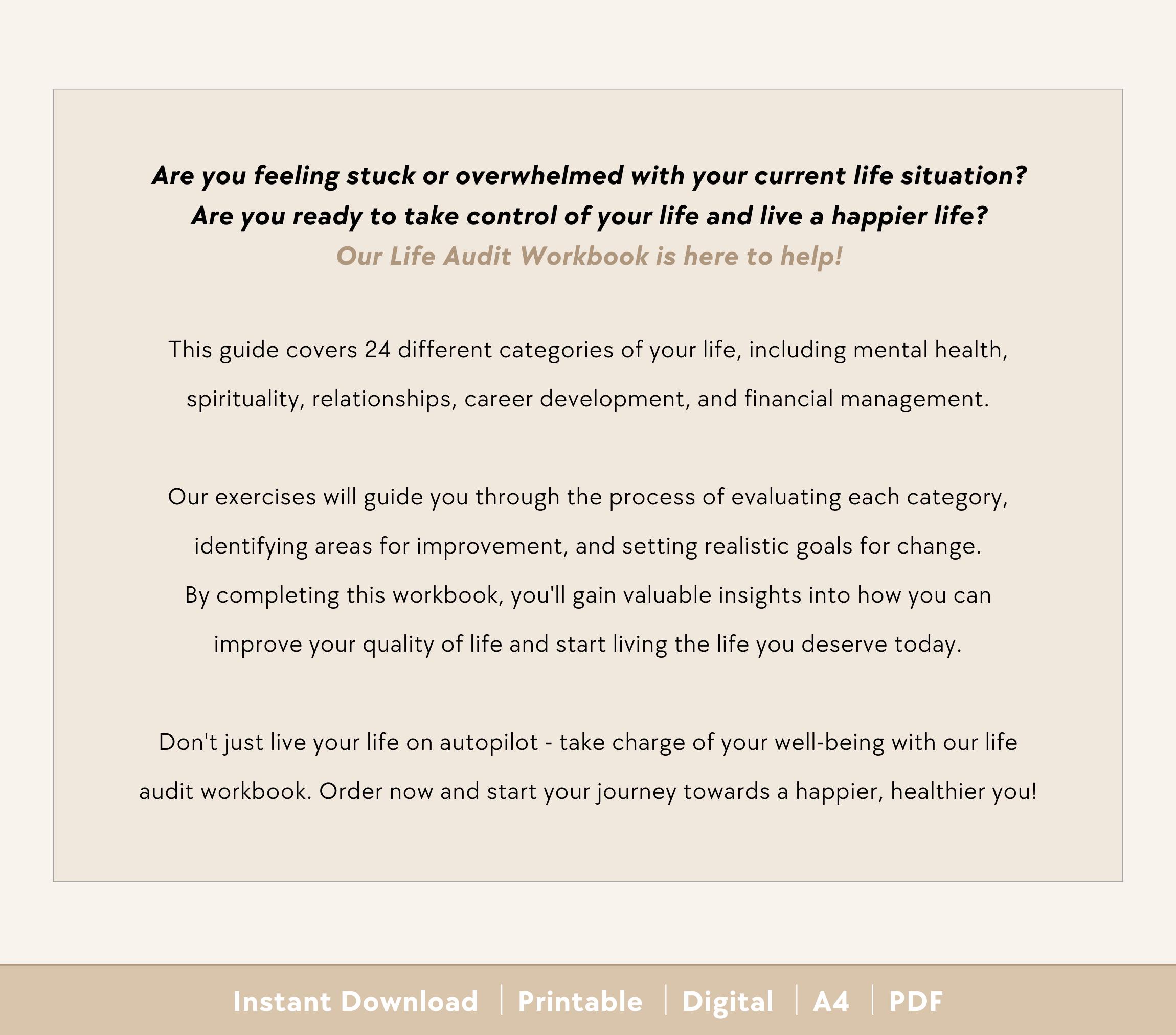 Life Audit Workbook - 2025 Wheel of Life, Life Reset, Assessment, Self ...