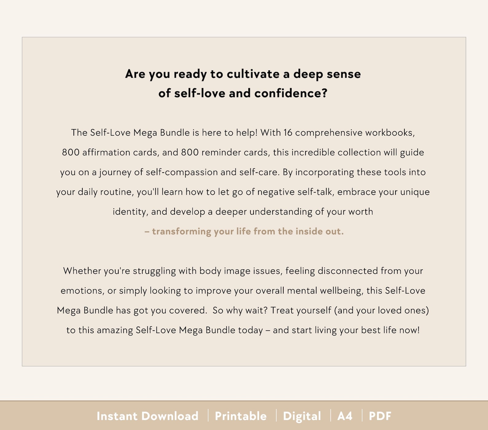 Self-love Bundle | Workbooks - Self-talk, Self-esteem, Confidence, Body ...
