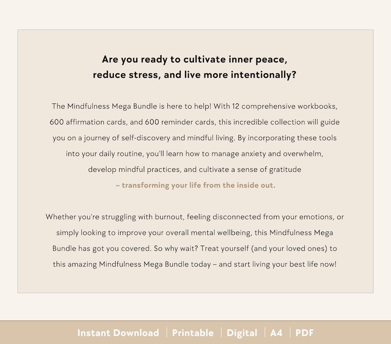 Mindfulness Bundle | Workbooks - Self-care, Mental Health, Digital ...