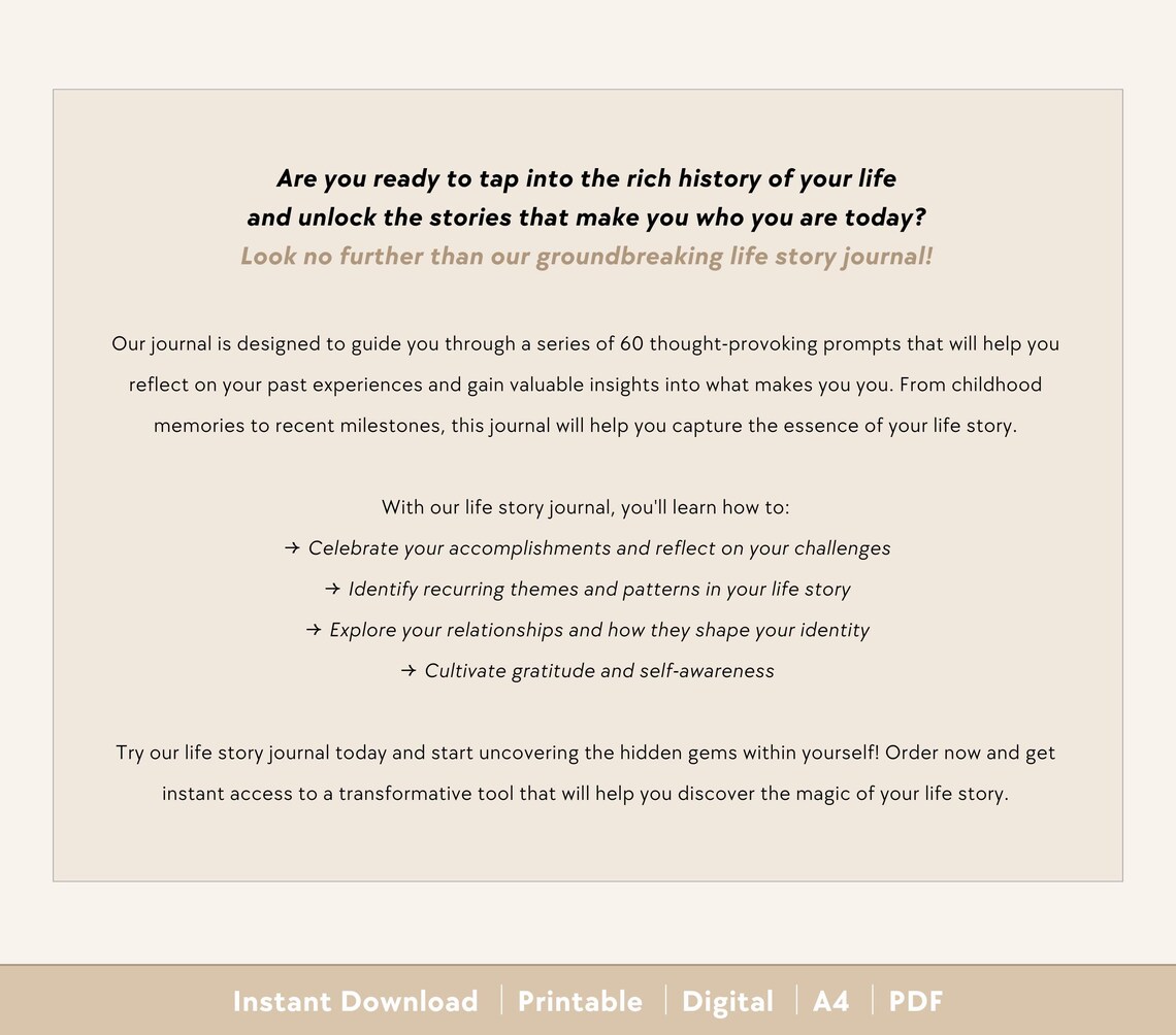 Life Story Journal | Writing Prompts, Guided Biography, Memory Book ...