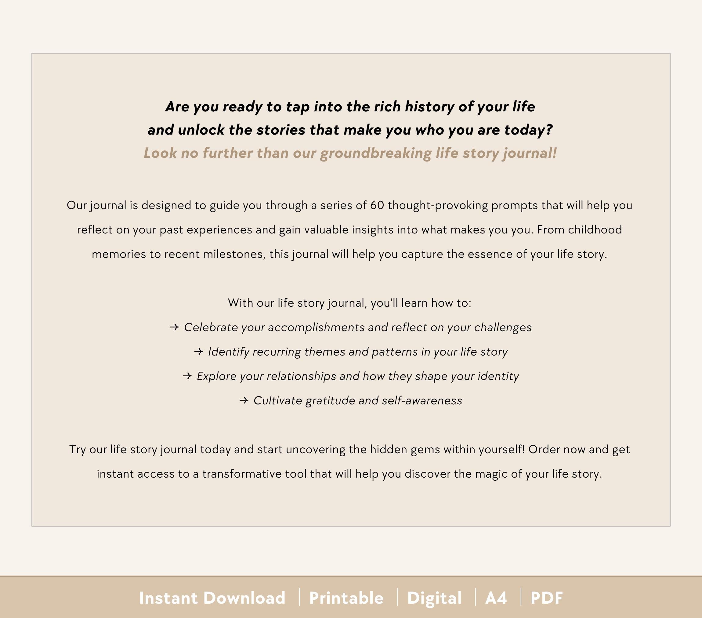 Life Story Journal | Writing Prompts, Guided Biography, Memory Book ...