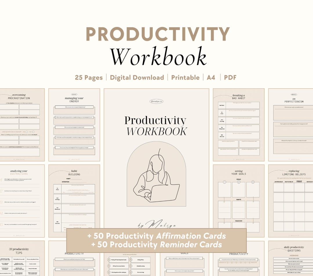 Productivity Workbook | Printable Planner, Goal Setting, Habit Tracker ...
