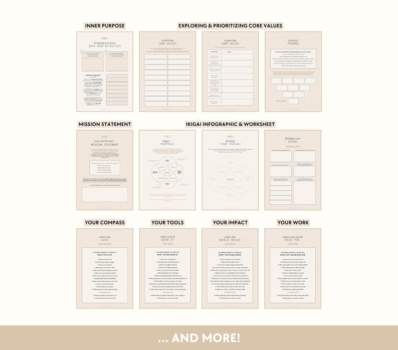 Life Purpose Bundle | Workbooks & Planner - Ikigai, Passion, Core ...