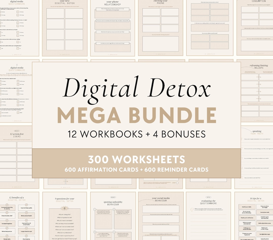 Digital Detox Bundle | Workbooks - Digital Wellness, Social Media Break ...