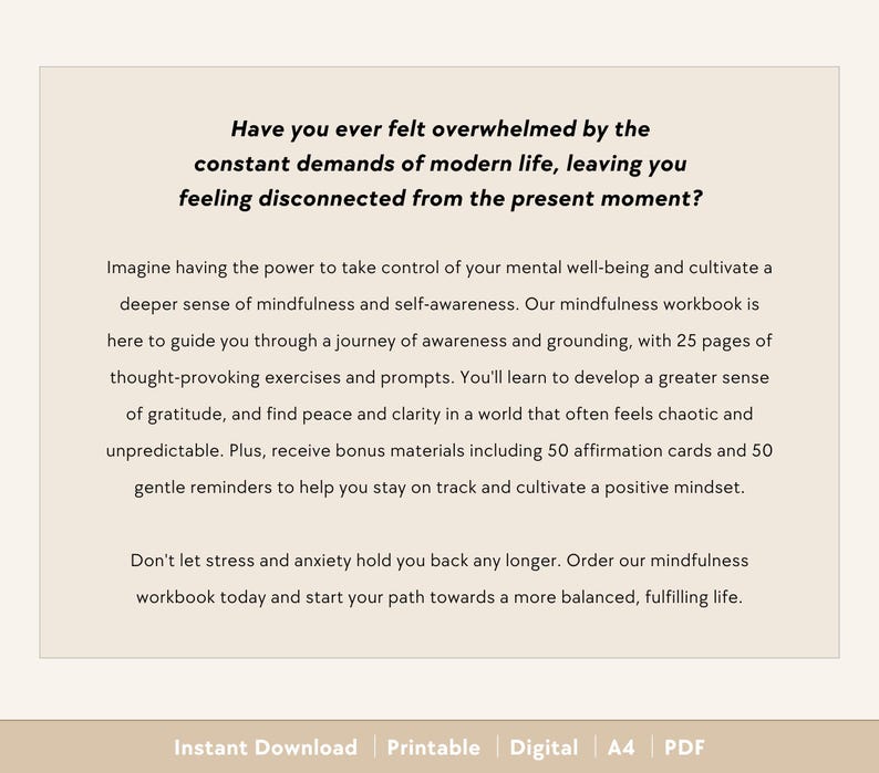 Mindfulness Workbook | Self-care, Gratitude, Mindful Eating, Mental ...