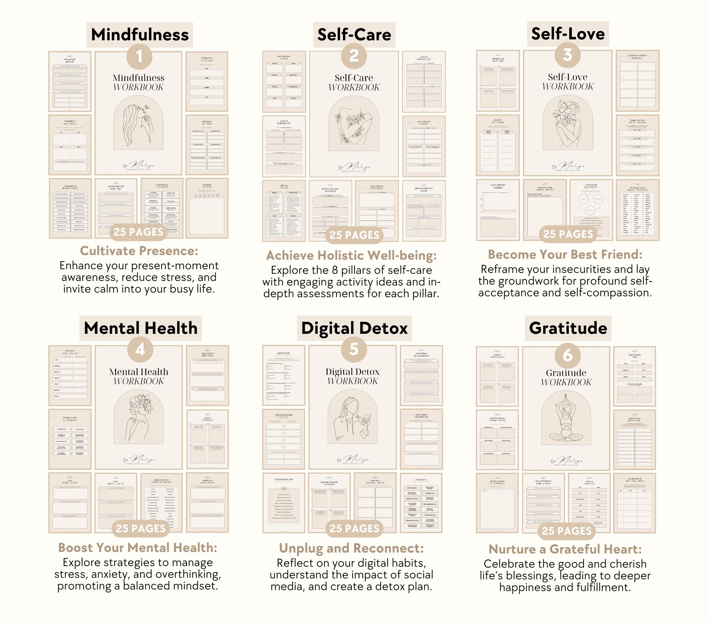 Mindfulness Bundle | Workbooks - Self-care, Mental Health, Digital ...