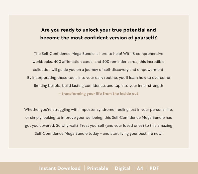 Self-confidence Bundle | Workbooks - Self-love, Self-esteem, Body ...