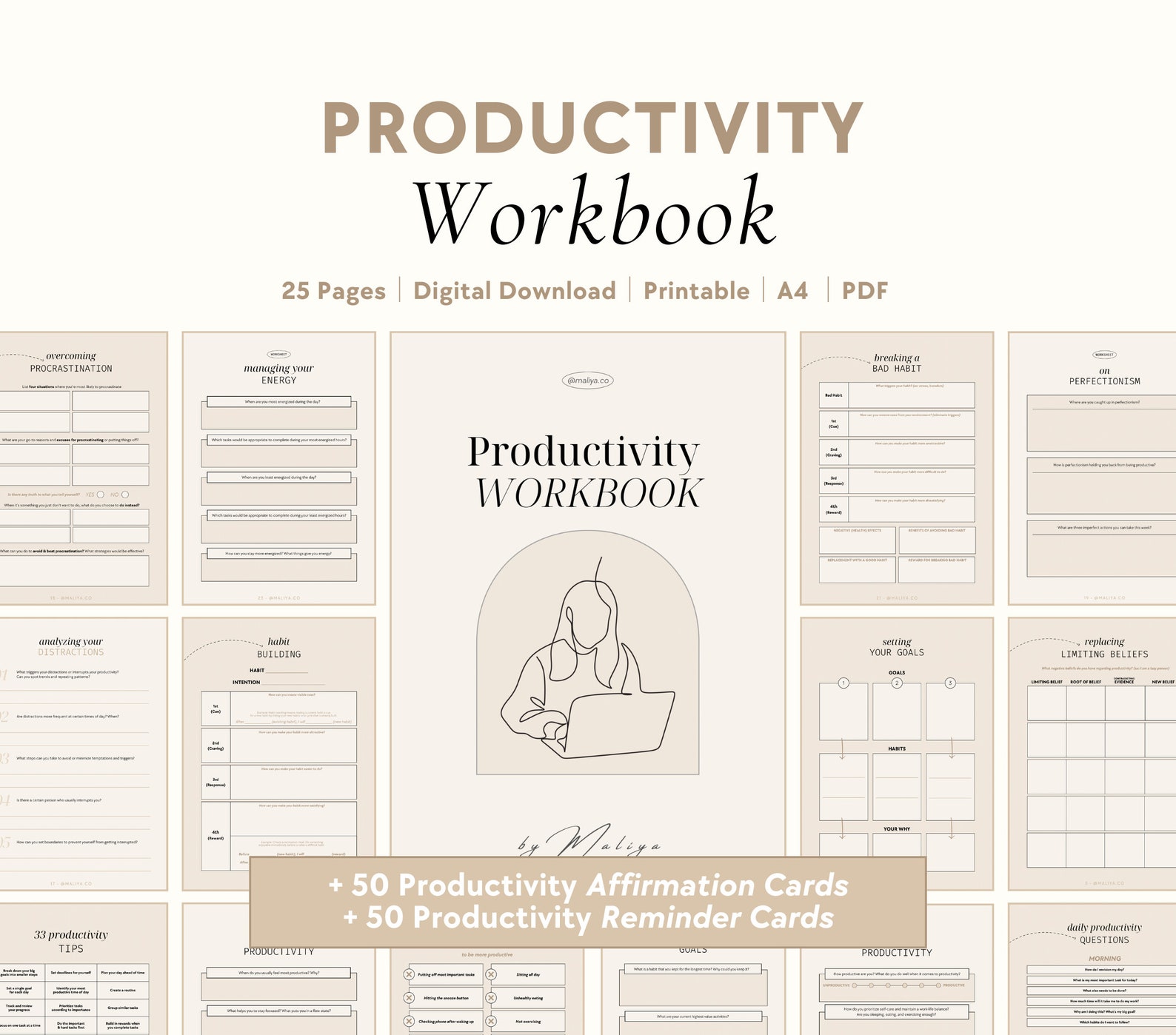 Productivity Workbook Printable Planner, Goal Setting, Habit Building ...