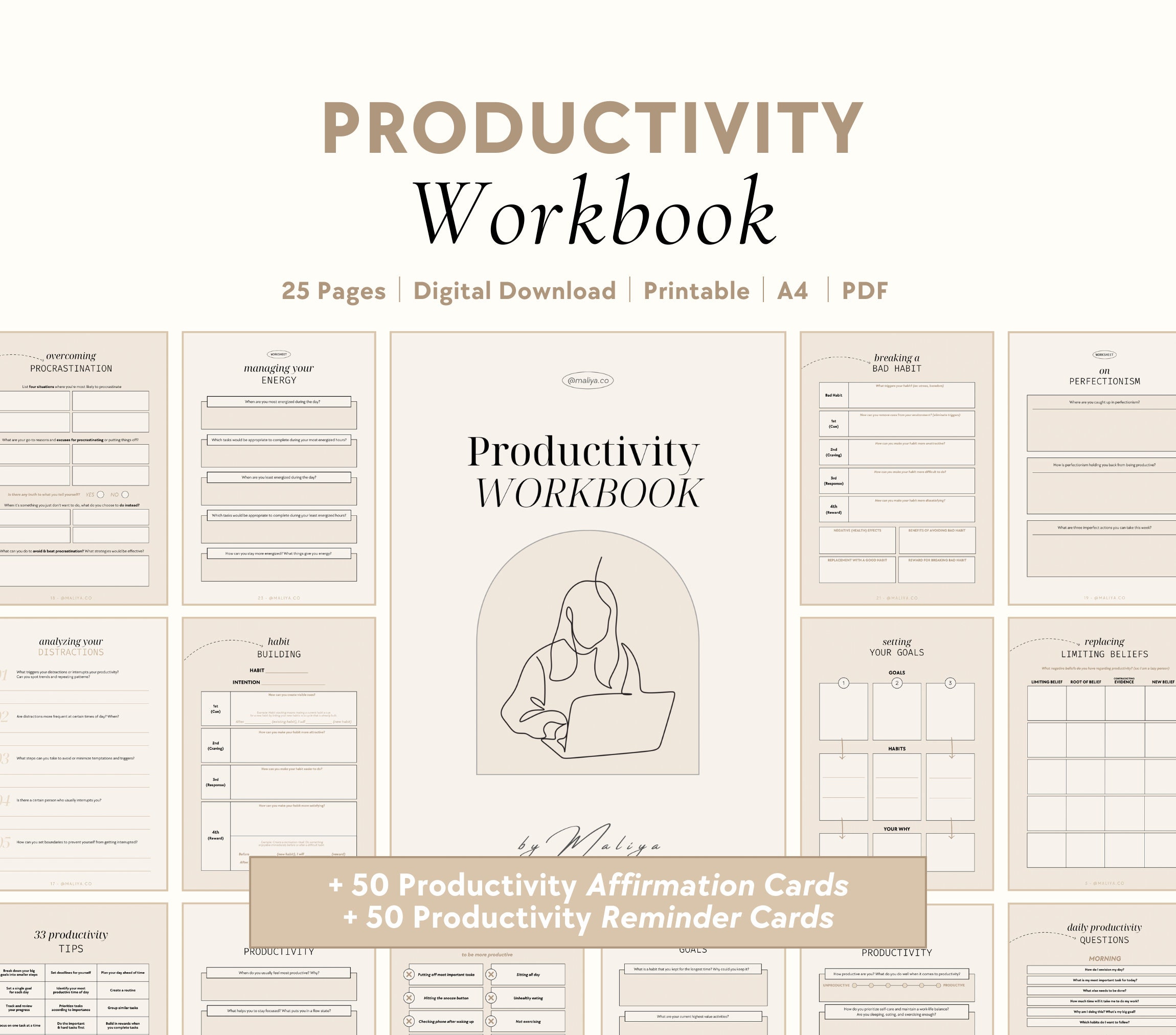 Productivity Workbook Printable Planner, Goal Setting, Habit Building, Dream Life, Time ...