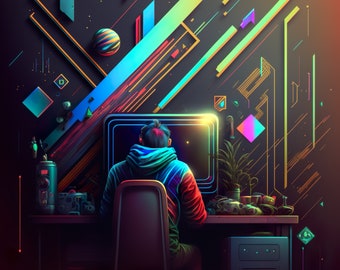 Abstract Neon Gaming Controller Art Digital Gaming Art Gaming ...