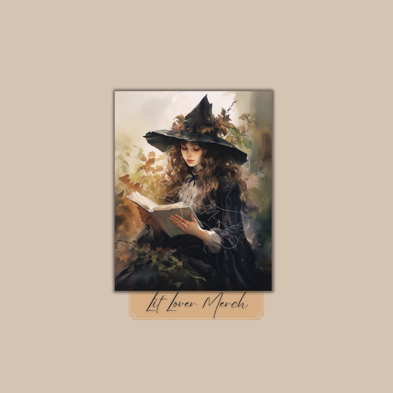 Whimsigoth Witch Reading in Magical Autumn Forest Watercolor Canvas ...