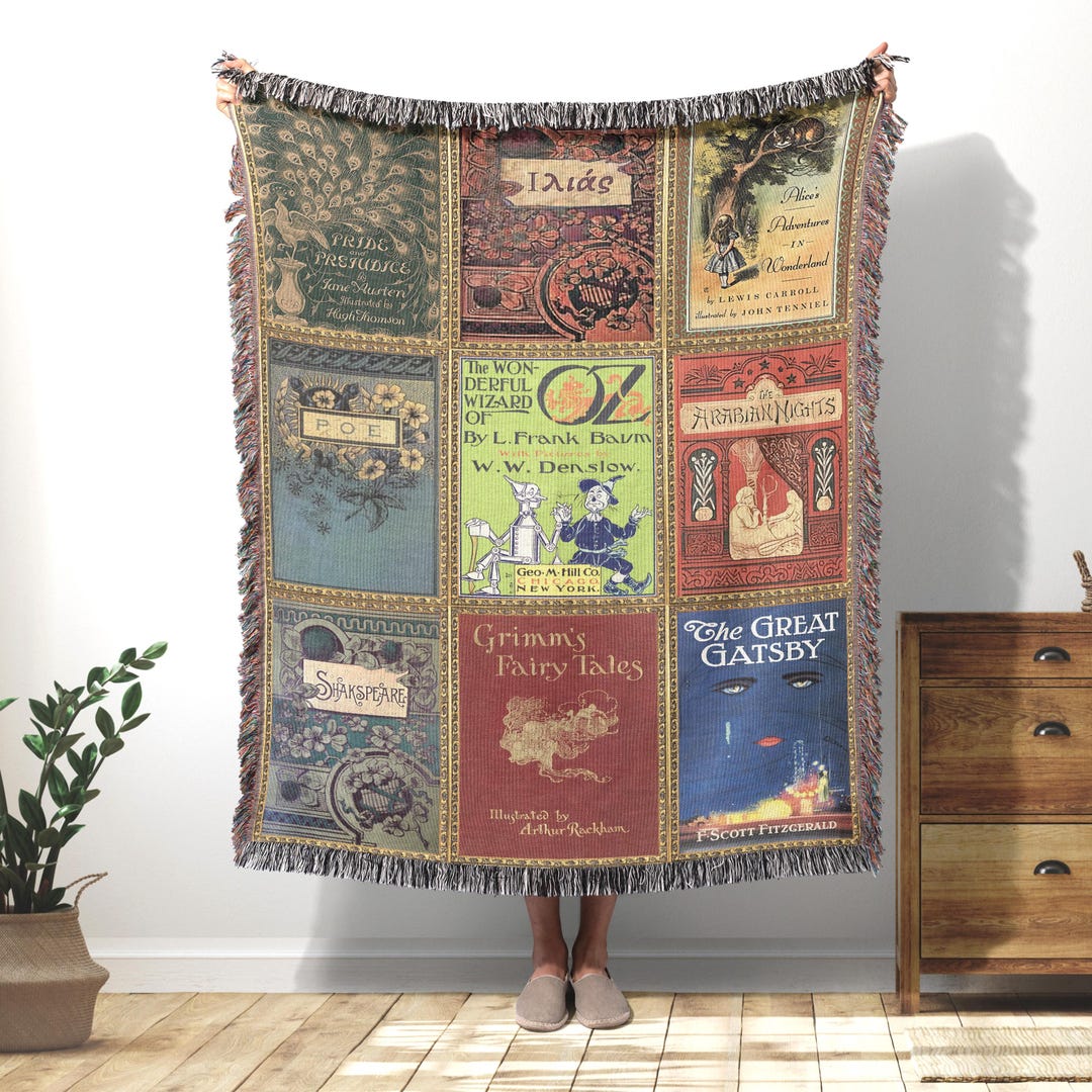 Vintage Book Covers Blanket, Woven Throw Blanket Featuring Pride ...