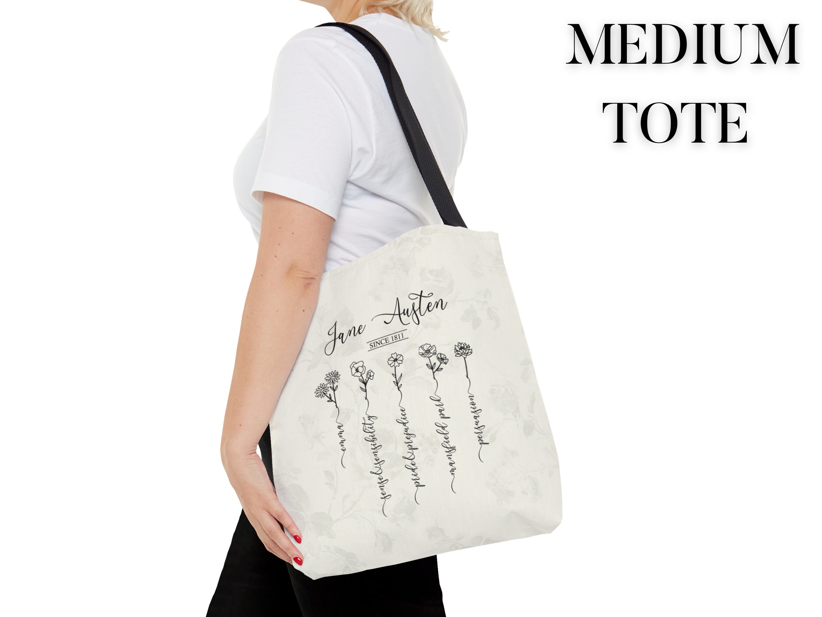 Jane Austen Pride and Prejudice Book Tote Bag, Jane Austen Wildflowers ...
