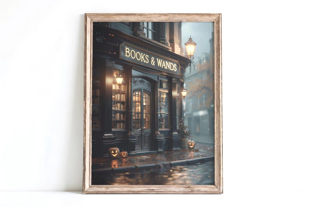 Haunted Bookstore Halloween Wall Art, Gothic Dark Academia Bookshop ...