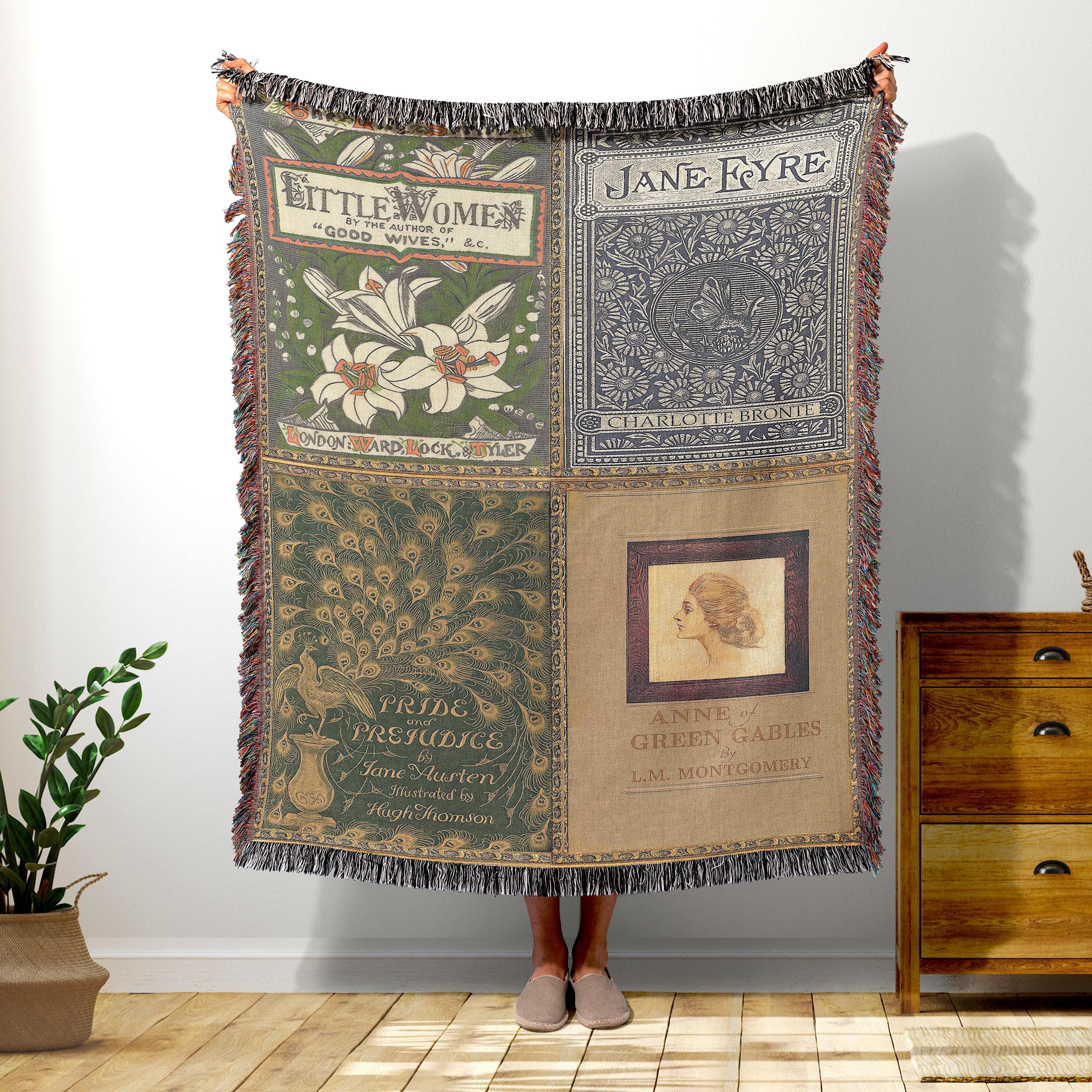 Vintage Book Covers Blanket, Woven Jane Austen Book Throw Blanket, Anne ...