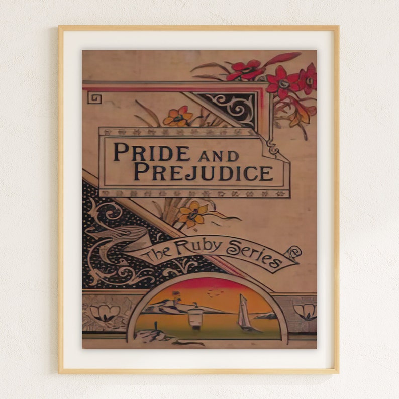 Pride and Prejudice Vintage Book Cover Fine Art Print, Jane Austen ...