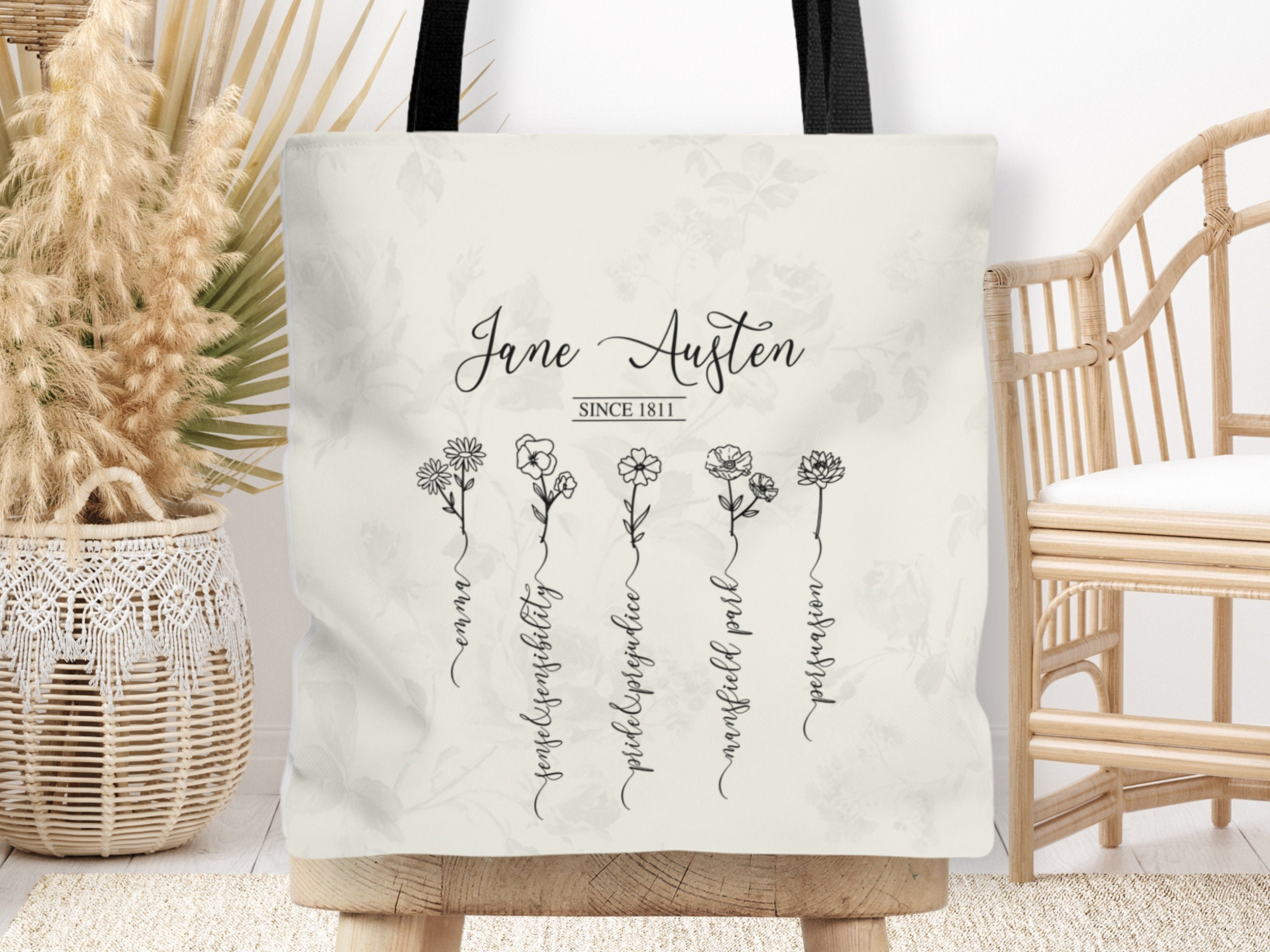 Jane Austen Pride and Prejudice Book Tote Bag, Jane Austen Wildflowers ...
