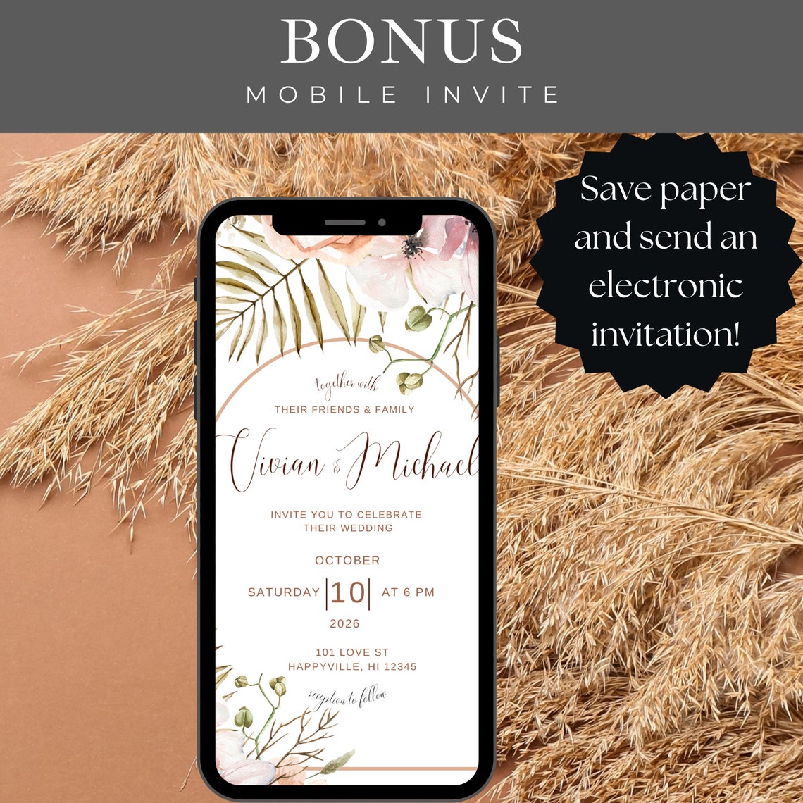 Boho Floral Wedding Invitation, INSTANT DOWNLOAD, Editable and ...