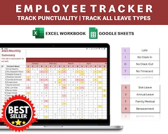 Employee Attendance Tracker, Leave Tracker, Punctuality Tracker, Excel ...