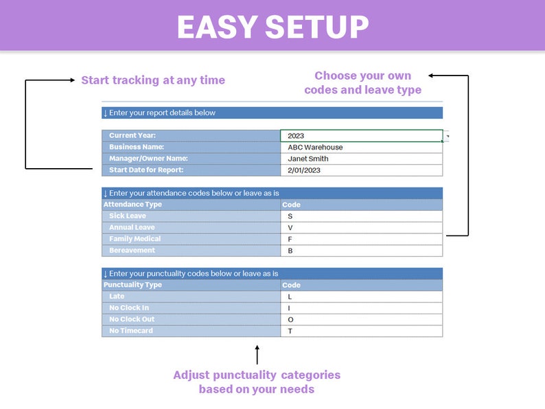Employee Attendance Tracker, Leave Tracker, Punctuality Tracker, Excel ...