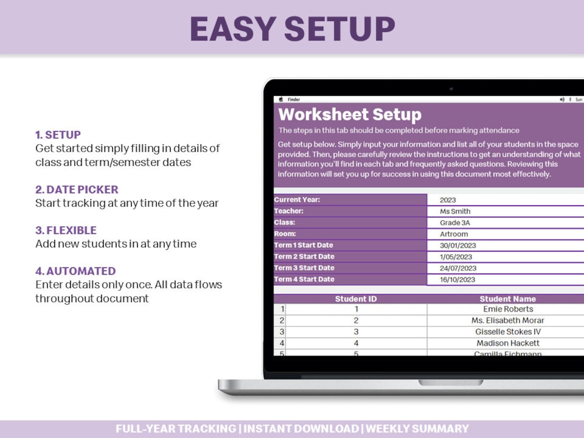 School Student Attendance | Daily Attendance Spreadsheet | Absence ...