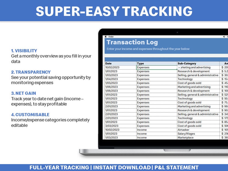 Automated Bookkeeping Template | Easy Income and Expense Tracker ...
