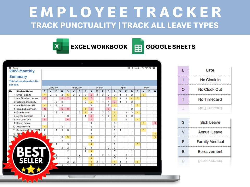 Employee Attendance Tracker, Leave Tracker, Punctuality Tracker, Excel ...