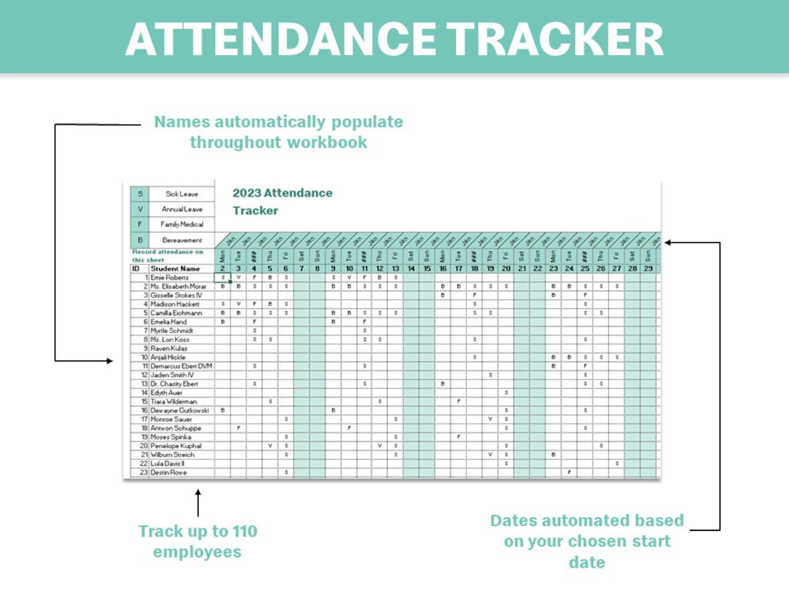 Employee Attendance Tracker, Leave Tracker, Punctuality Tracker, Excel ...