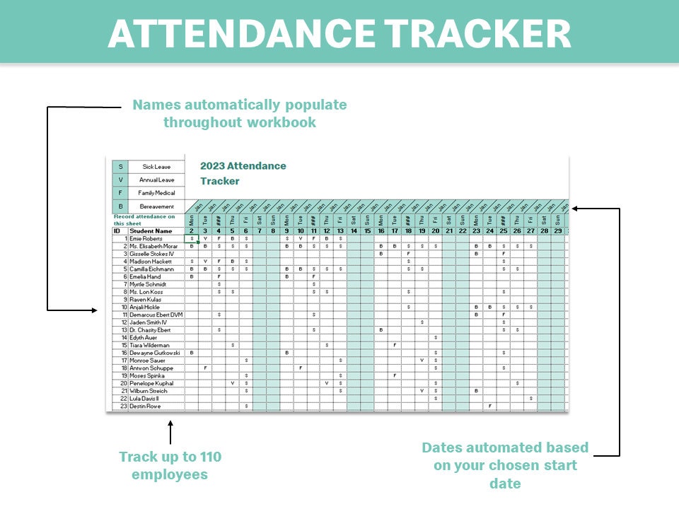 Employee Attendance Tracker, Leave Tracker, Punctuality Tracker, Excel ...