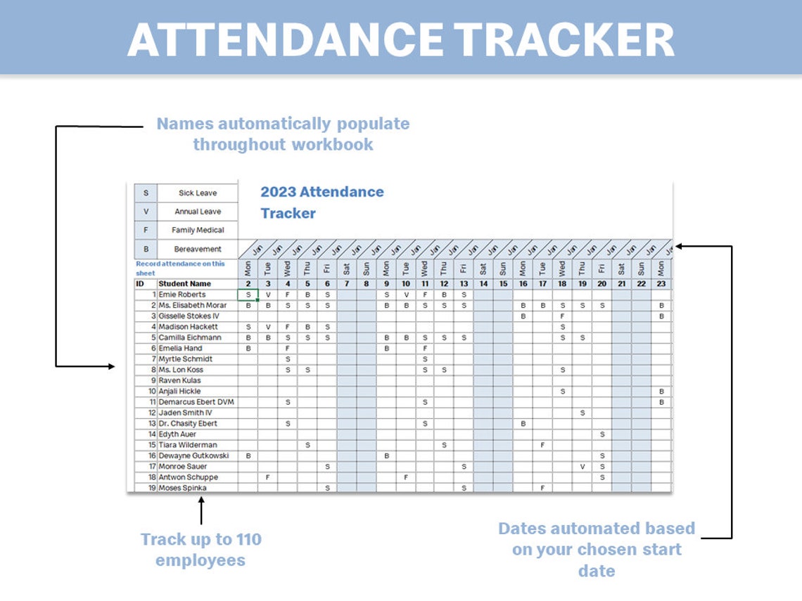 Employee Attendance Tracker, Leave Tracker, Punctuality Tracker, Excel ...