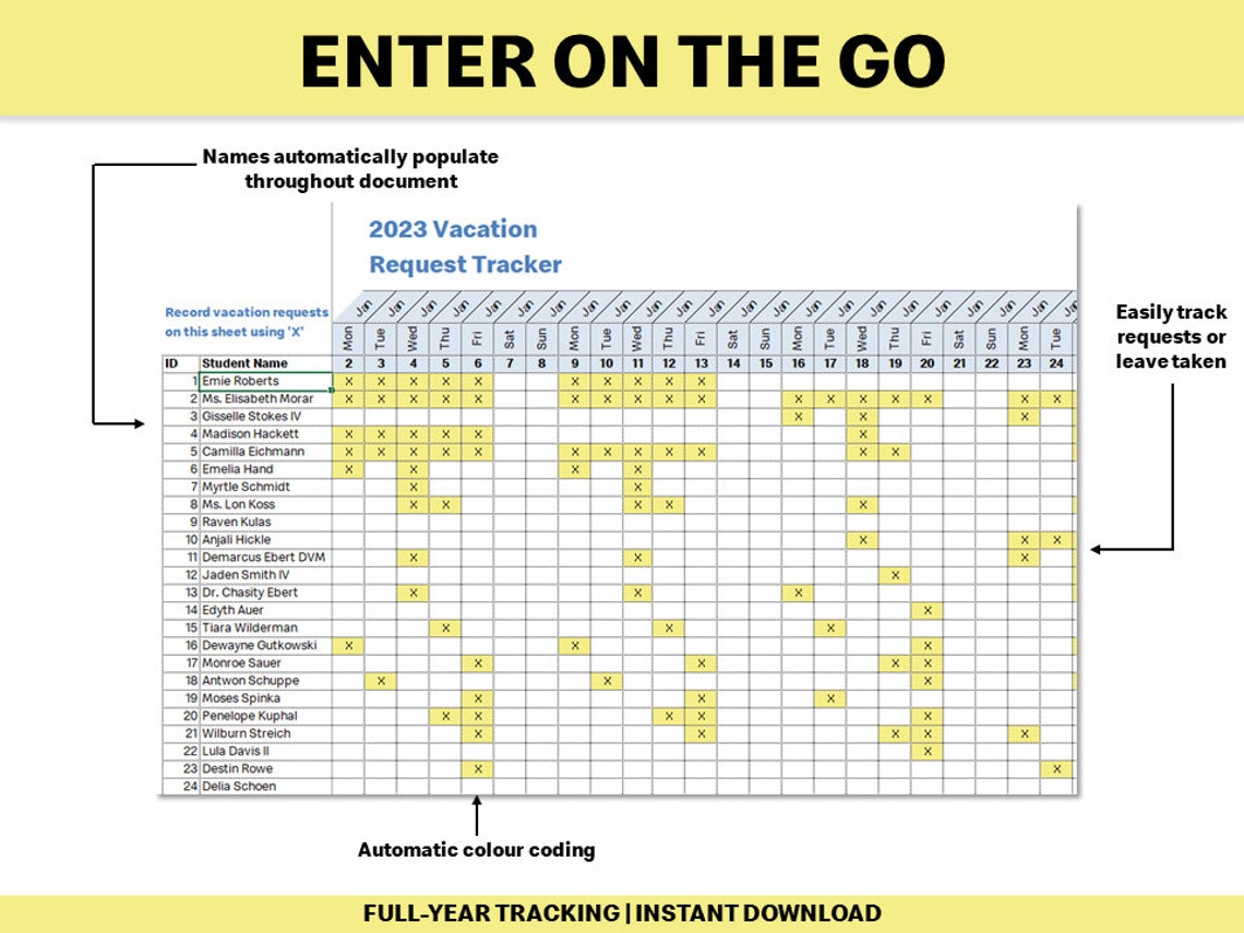 Google Sheets and Excel Employee Time off Tracker | Vacation Tracker ...