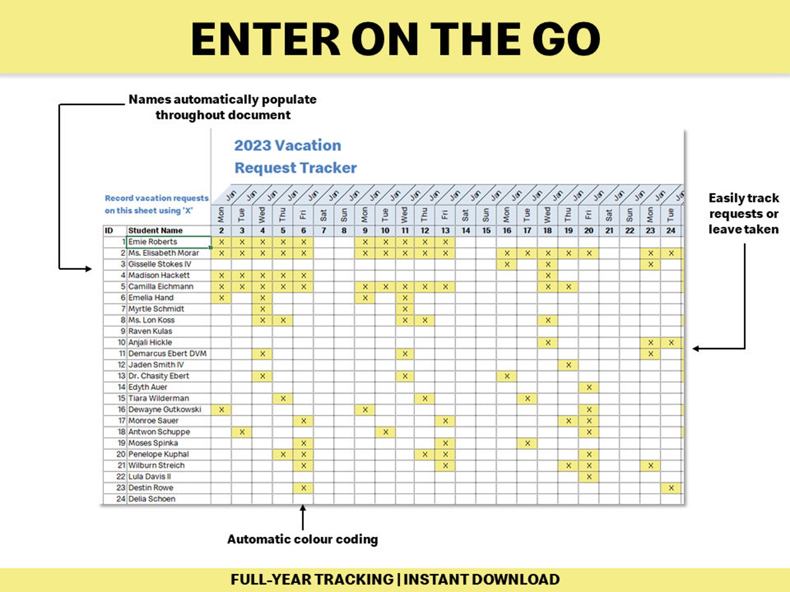 Google Sheets and Excel Employee Time off Tracker | Vacation Tracker ...