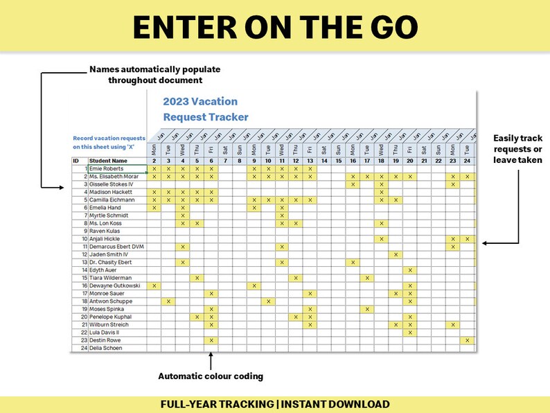 Google Sheets and Excel Employee Time off Tracker | Vacation Tracker ...