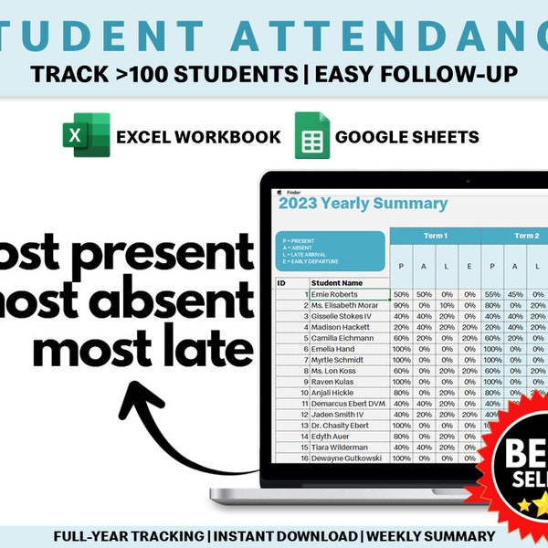 Excel Student Attendance Tracker - Etsy