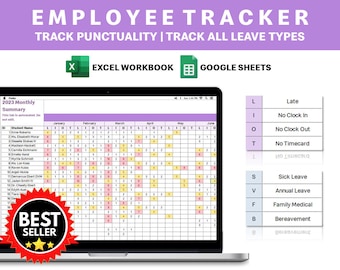 Employee Attendance Tracker, Leave Tracker, Punctuality Tracker, Excel ...