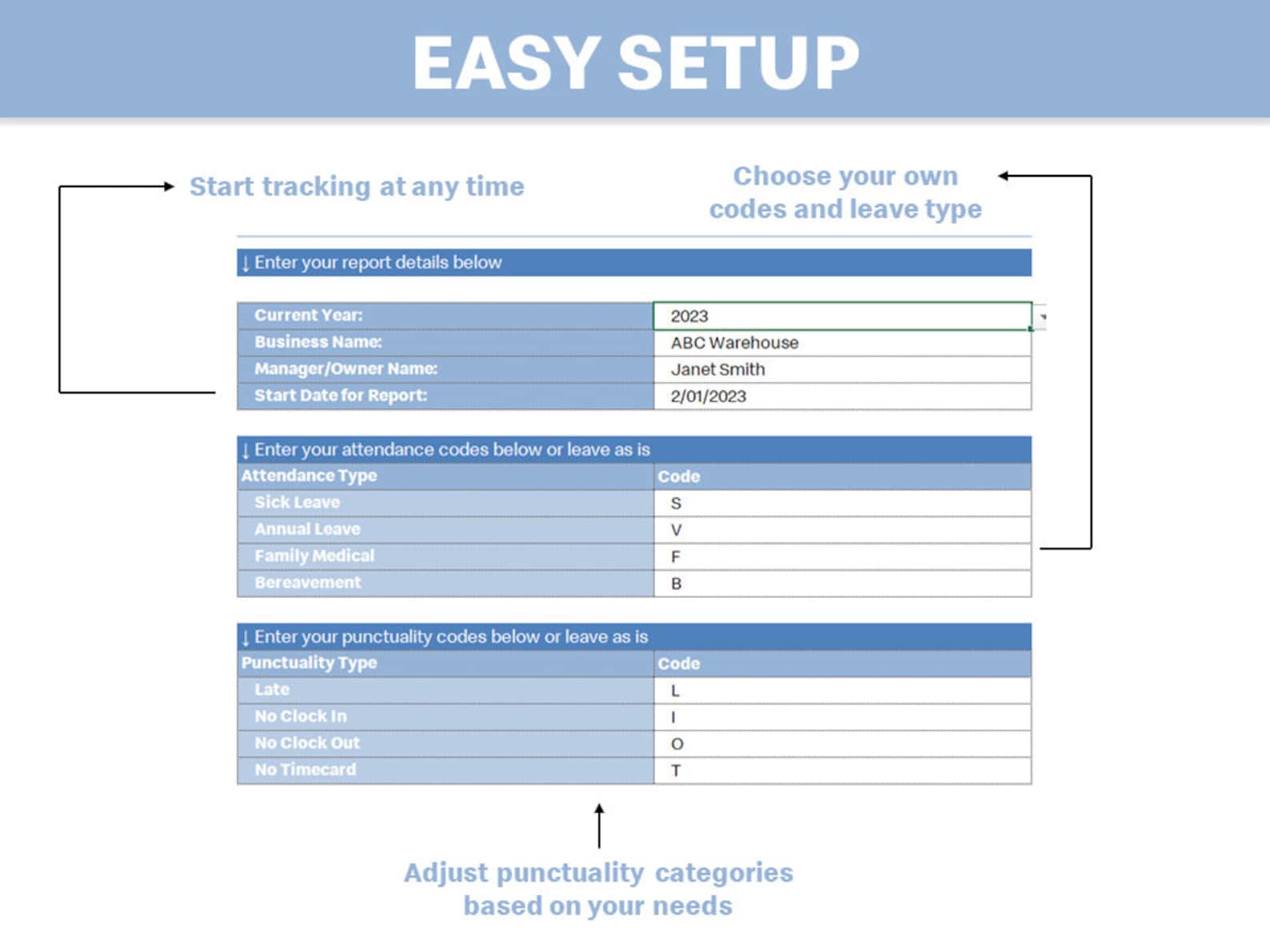 Employee Attendance Tracker, Leave Tracker, Punctuality Tracker, Excel ...