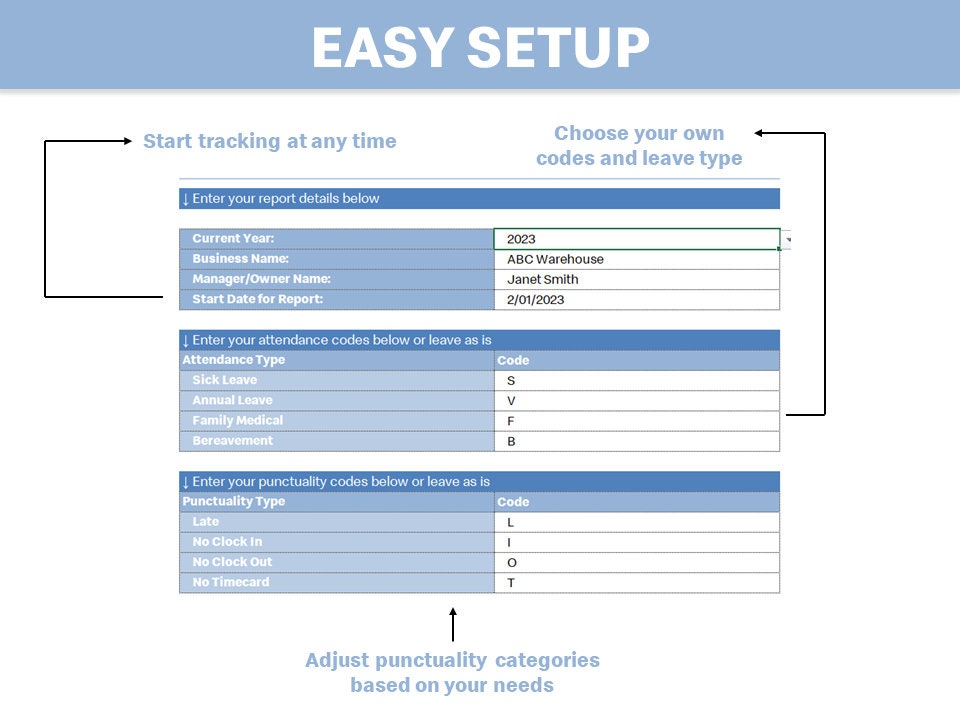 Employee Attendance Tracker, Leave Tracker, Punctuality Tracker, Excel ...