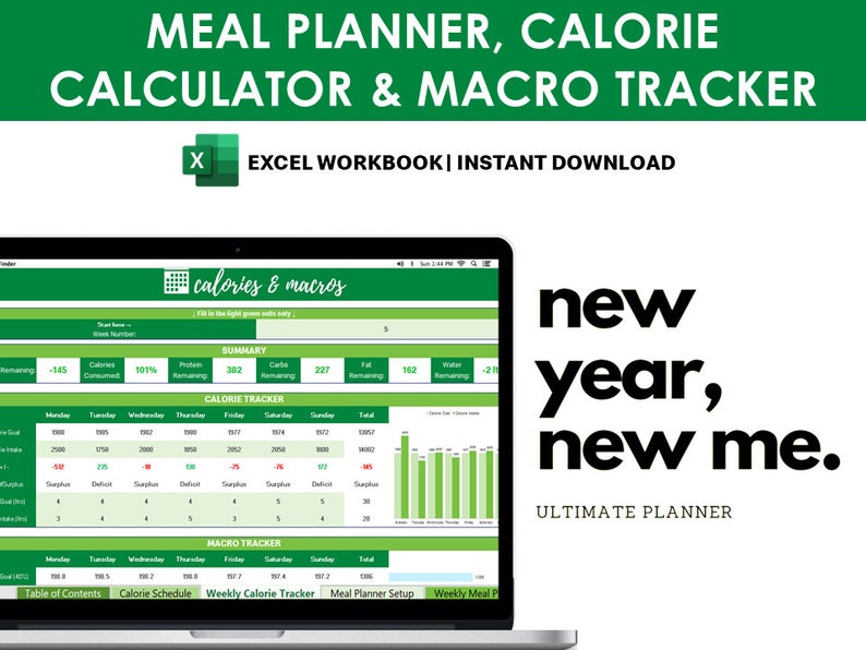 Calorie Tracker and Meal Plan Template - Macro Food and Habit Tracking ...