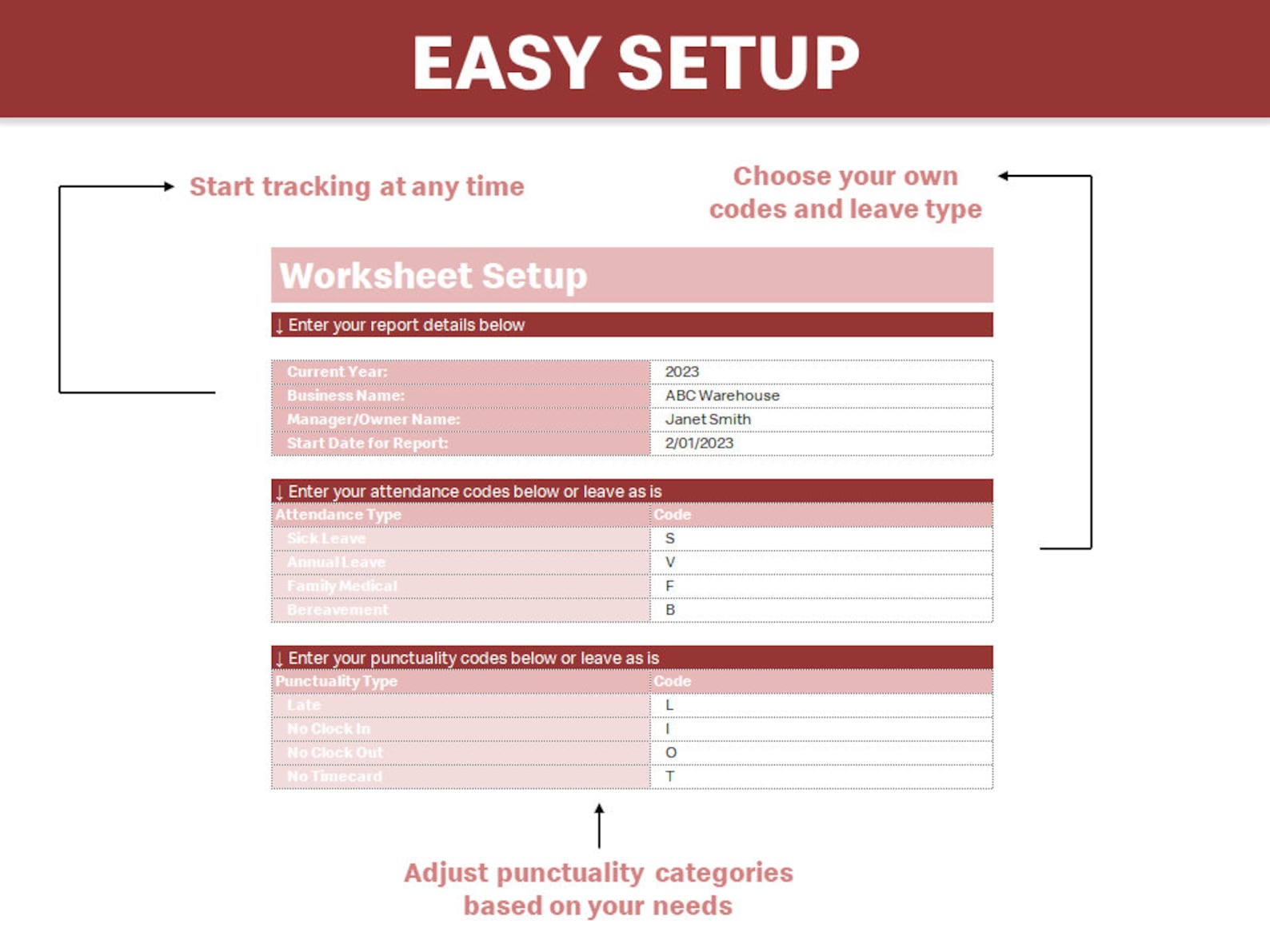 Employee Attendance Tracker, Leave Tracker, Punctuality Tracker, Excel ...