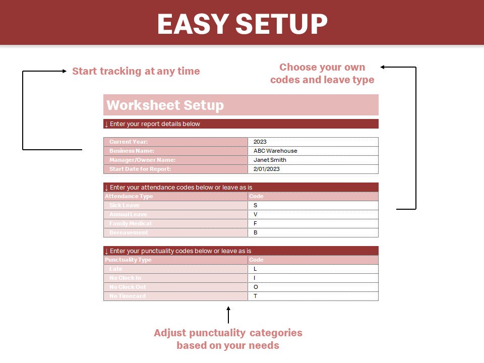 Employee Attendance Tracker, Leave Tracker, Punctuality Tracker, Excel ...