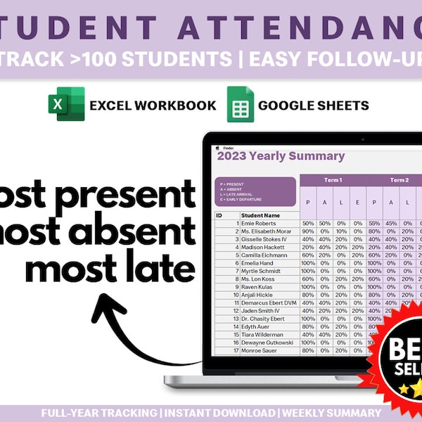 Excel Student Attendance Tracker - Etsy