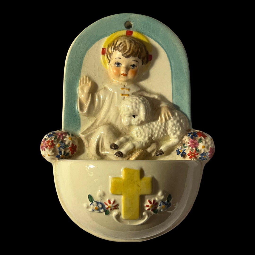 VTG Jesus 50s 70s German Wall Art Porcelain Beautiful Holy Water ...