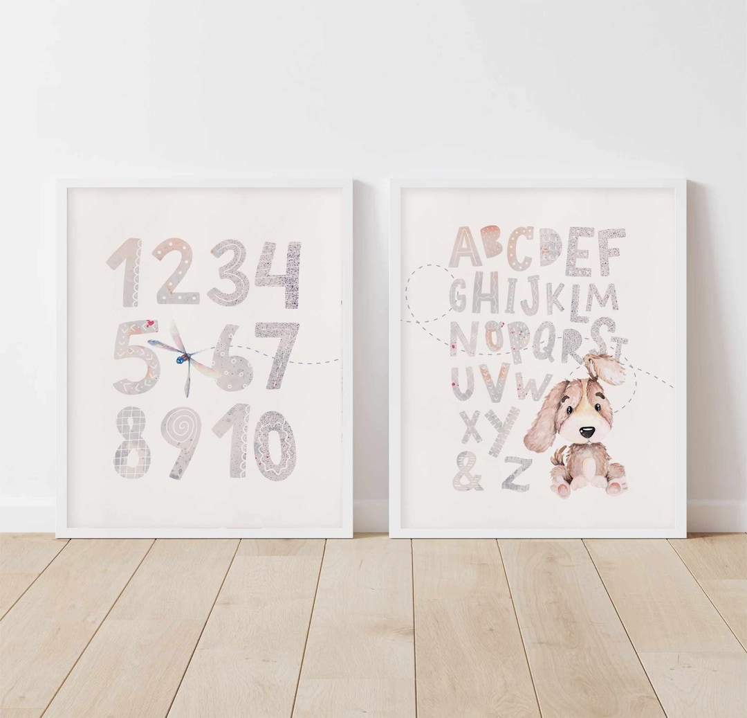 Dog Alphabet and Numbers Poster Set Printable Educational Wall Art 8x10 ...