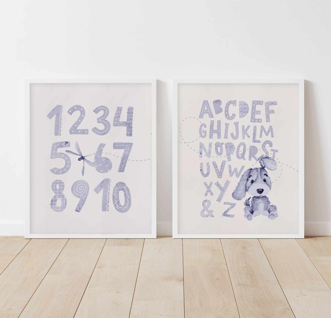 Dog Alphabet and Numbers Poster Set Printable Educational Wall Art 8x10 ...