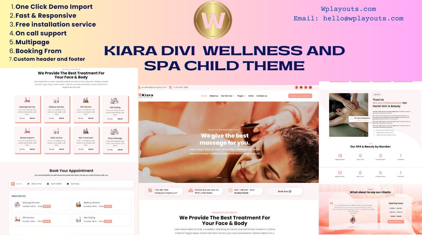 Wordpress Theme for Wellness and Spa Massage - Kiara Divi Wordpress Child Theme -website ...