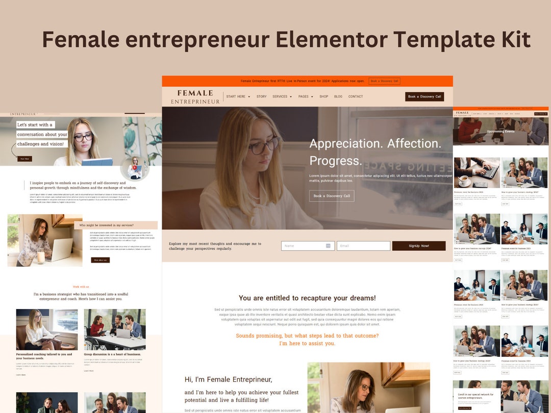 Female Entrepreneur Elementor Template Kit Life Coaching Wordpress, Elementor Theme, Modern ...