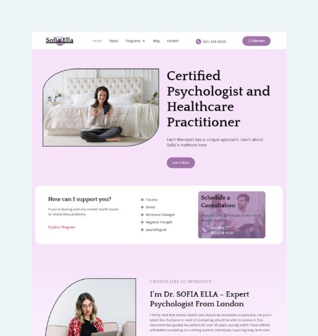 Sofia Ella Elementor Template Kit | Physio Therapy Elementor Template Kit, Feminine Website ...