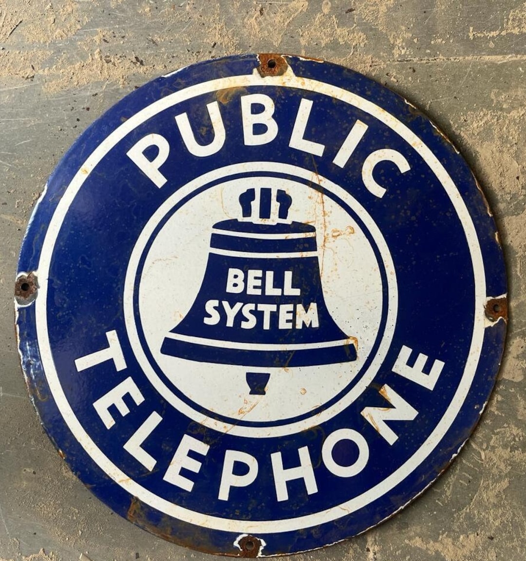 Vintage public TELEPHONE Bell System rusted Both Side Porcelain Sign ...