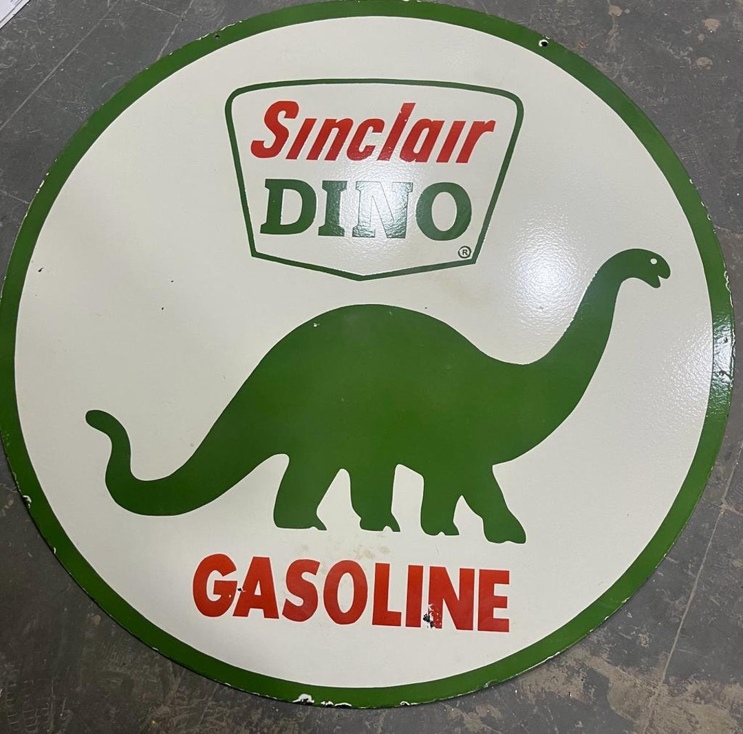 Vintage sinclair DINO Gas & Oil Porcelain Sign Double Sided 48 Inches ...