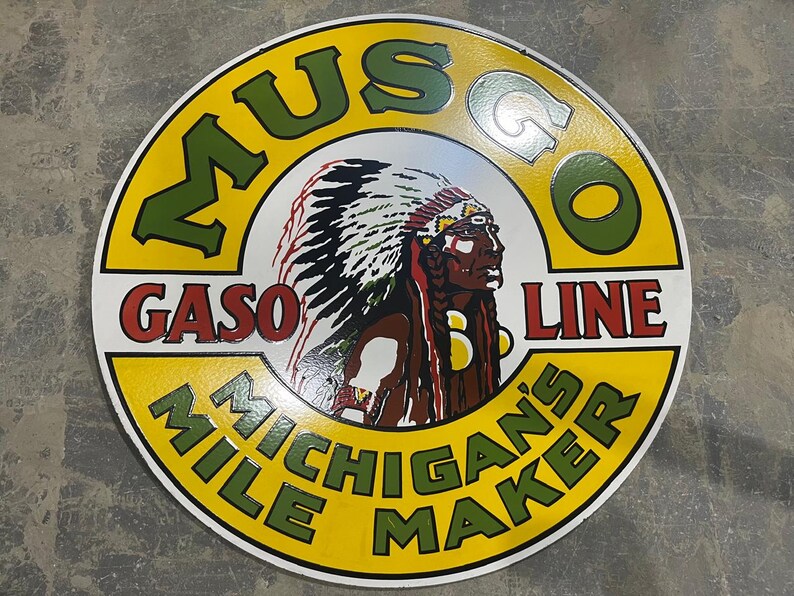 Vintage MUSGO GASOLINE MICHIGAN'S Mile Maker Porcelain Sign Double ...
